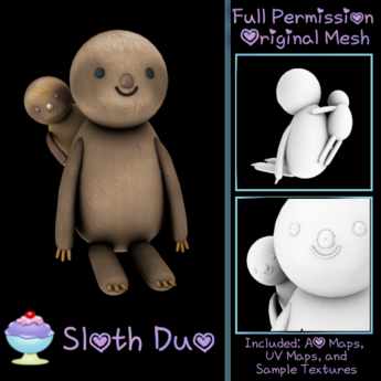 Second Life Marketplace - [Sherbert] Full Perm Sloth Duo (ADD)